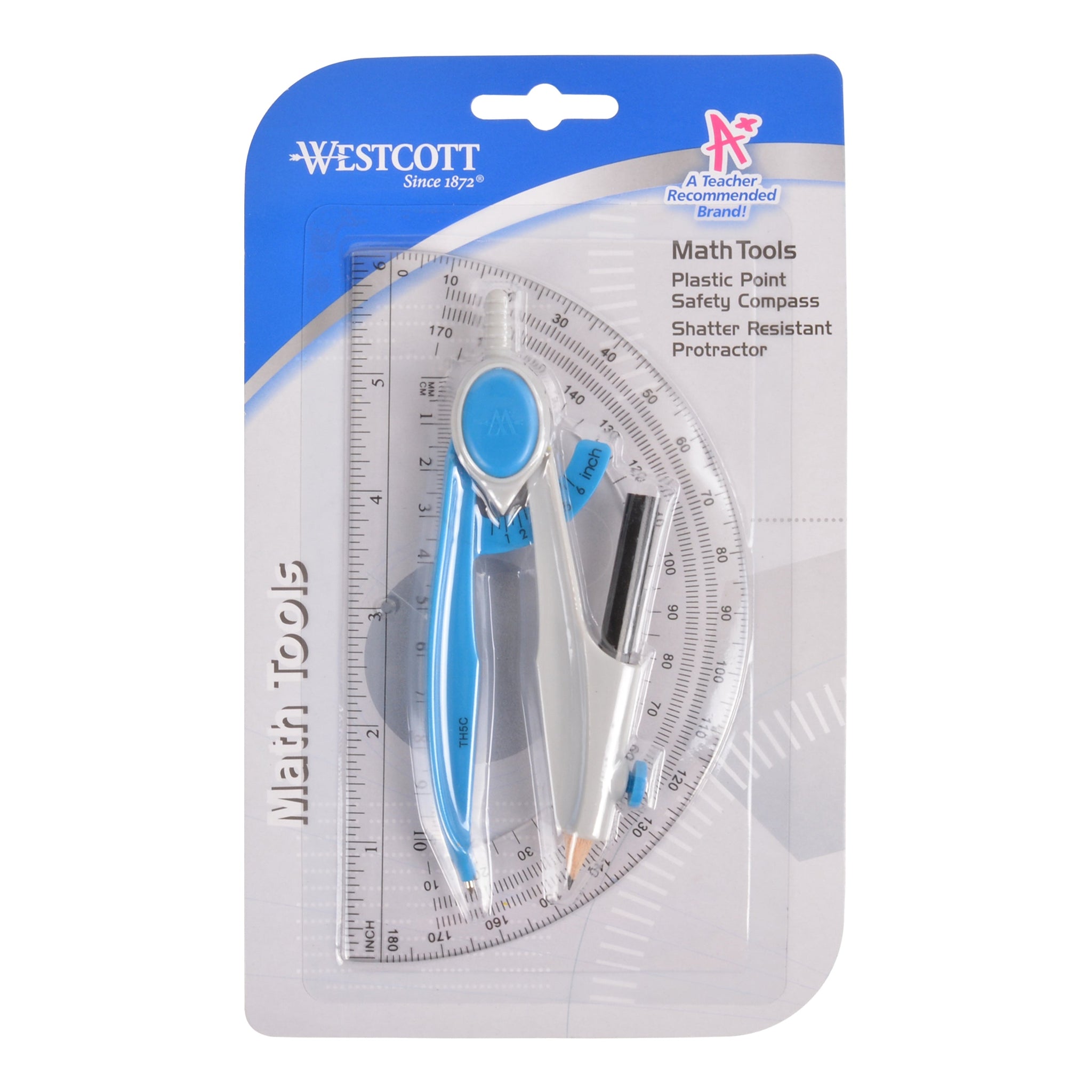 Westcott 2 Piece Math Tools Set, Compass & Protractor, Assorted Colors ...