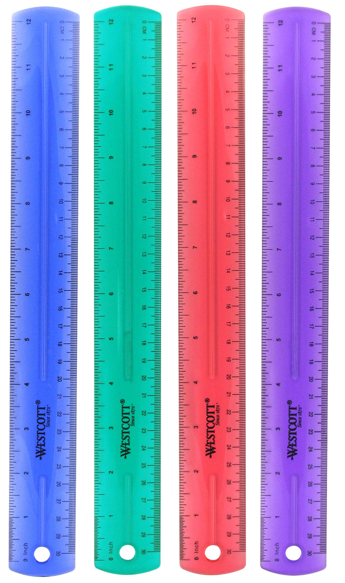 Westcott Jeweltone Plastic Ruler, 12 Inch, Assorted Transparent Colors ...