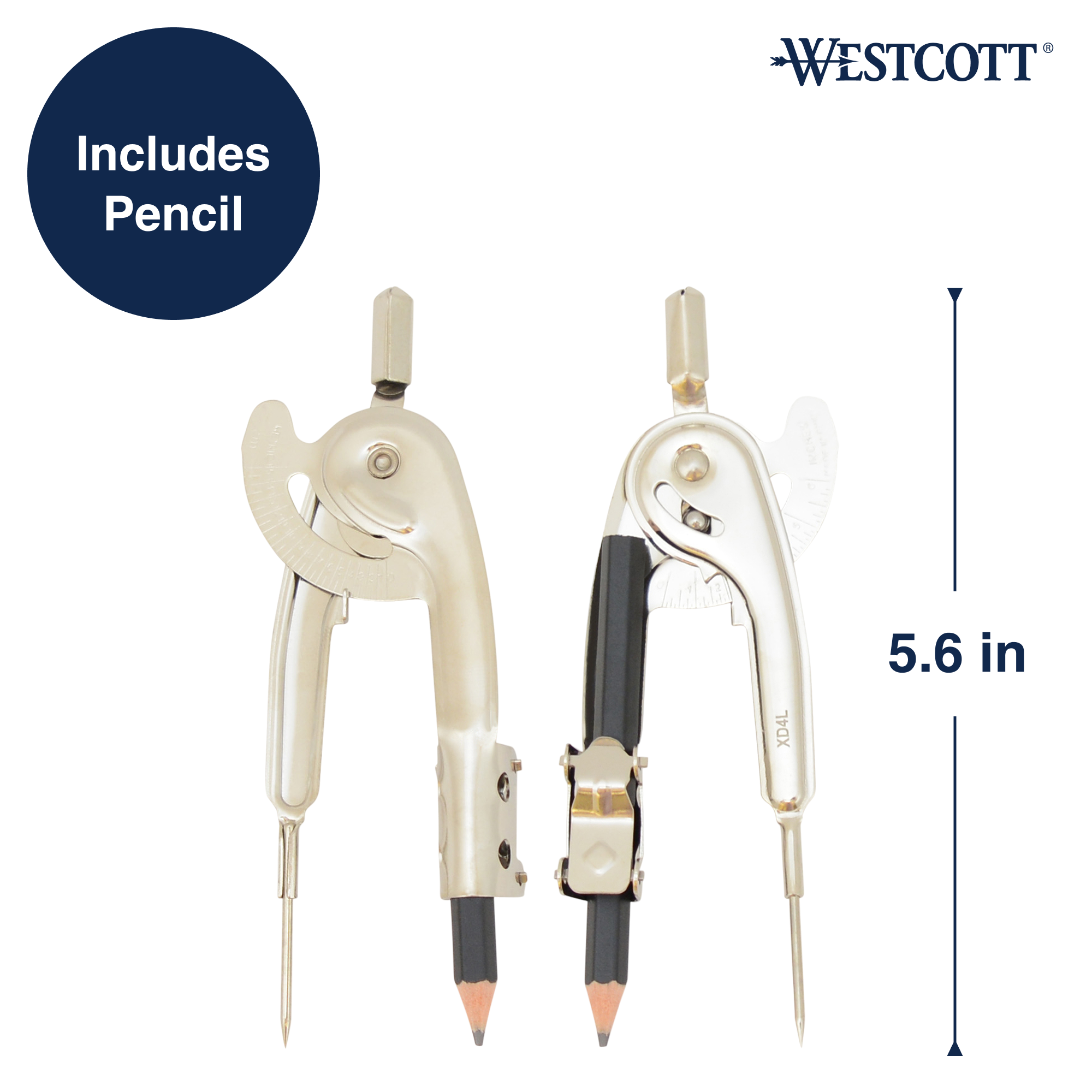Westcott Metal Ball Bearing Compass with Pencil, Nickel Plated (12201 ...
