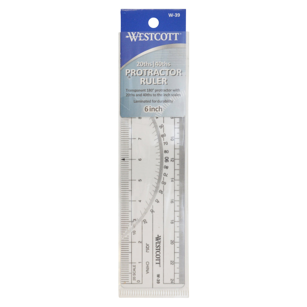 Westcott Protractor Ruler 6", 20ths, 40ths, Transparent (W-39 ...